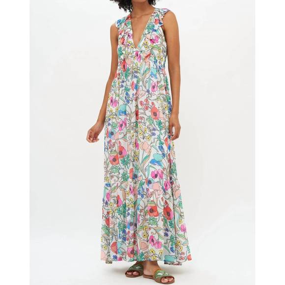 Oliphant | Dresses | New Oliphant Ruffle Vneck Maxi Dress In Zinnia ...